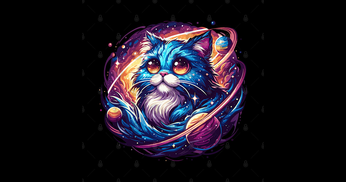 Kawaii Colorful Cosmic Cat in Stars - Cosmic Cat - Sticker | TeePublic