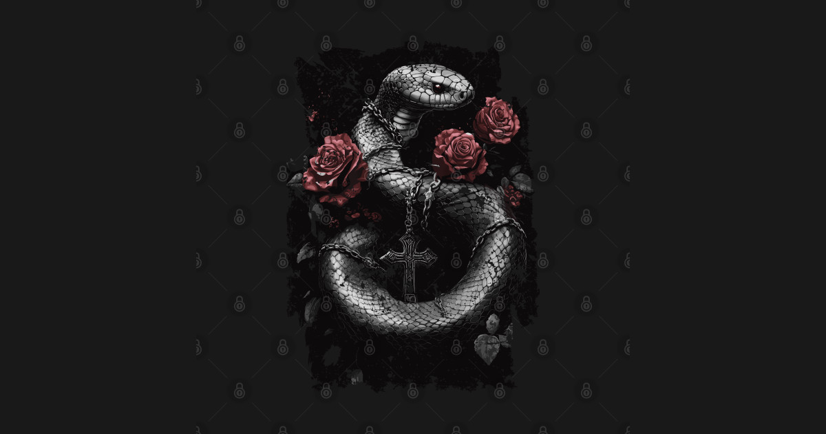 Snake with Roses and Cross - Gothic Snake - Gothic - T-Shirt | TeePublic