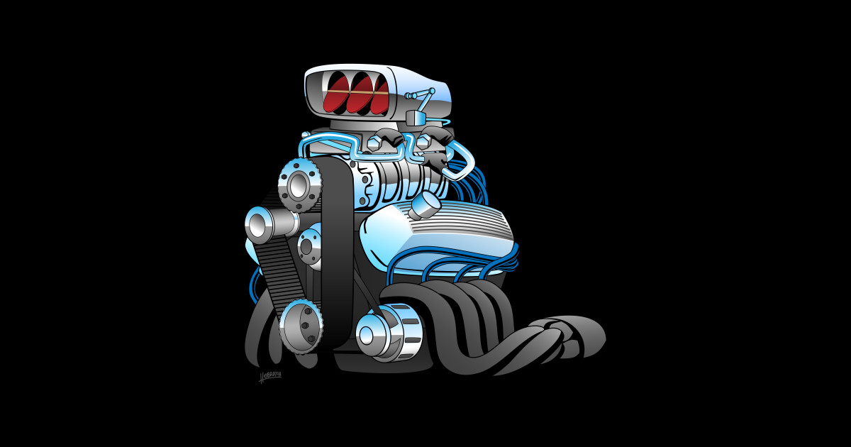 Hotrod Racing Car Engine Cartoon Illustration - Engine - Sticker ...