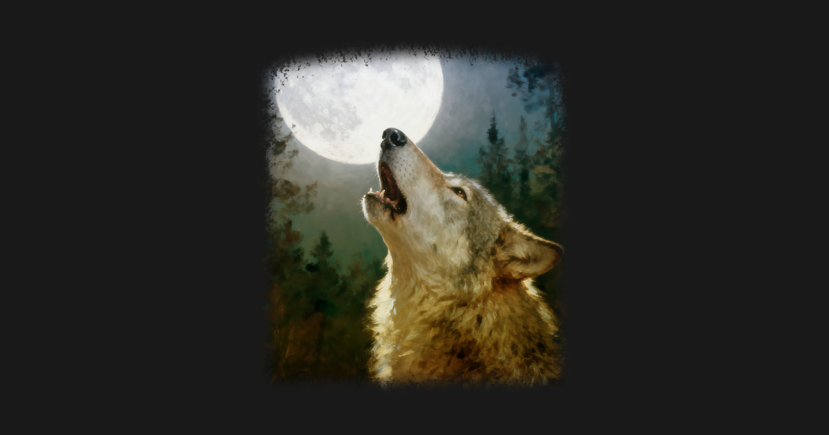 Creepy Lonely Howling Wolf Under The Moon - Howling Wolf - T-Shirt ...