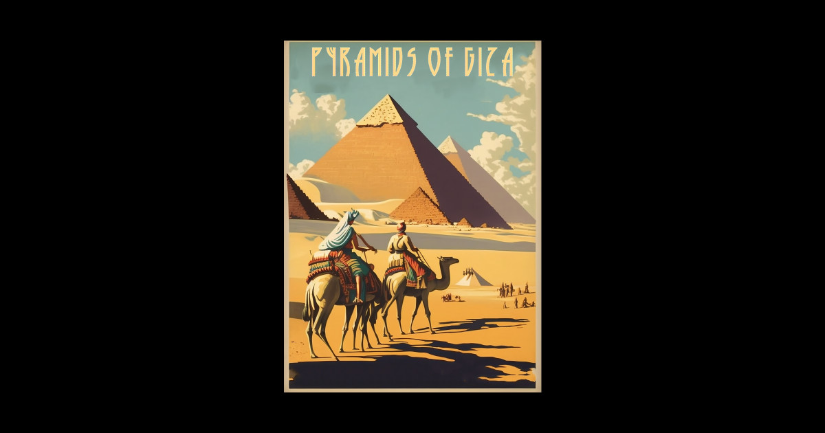 Pyramids of Giza Vintage Travel Art Poster - Pyramids Of Giza - T-Shirt ...