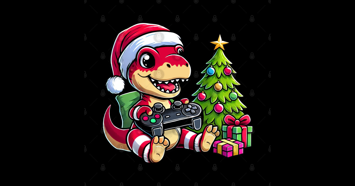 Santa T Rex Gaming: Cute Christmas Dinosaur with Controller - Christmas ...