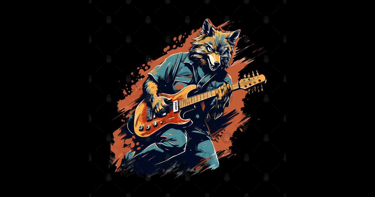Wolf Playing Guitar - Wolf - Sticker | TeePublic