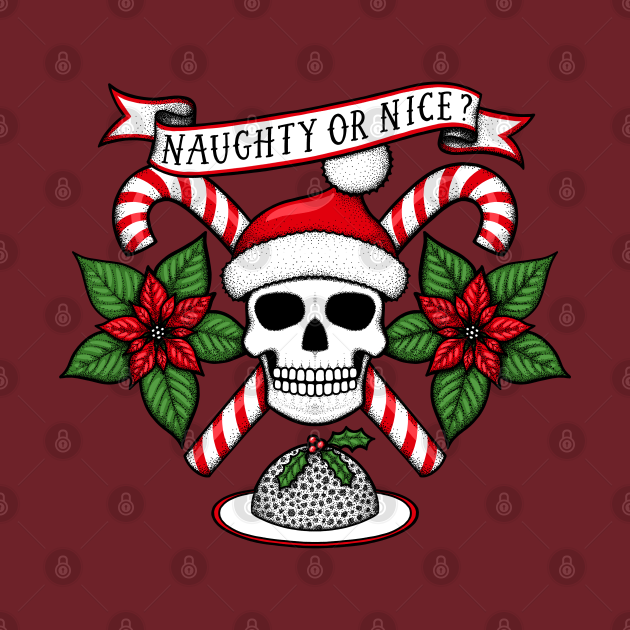 Naughty or Nice Santa Skull Tattoo - Christmas Gifts For Dad - T-Shirt ...