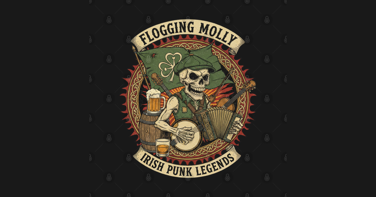 Flogging Molly Irish Punk Legends Skeleton Logo - St. Patrick's Day Fan ...
