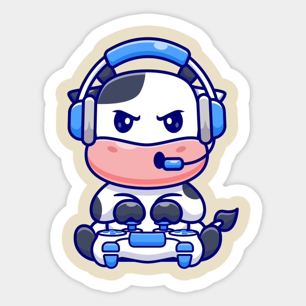 Cute Baby Cow Gaming Cartoon - Cute Baby Cow Gaming Cartoon - Sticker ...