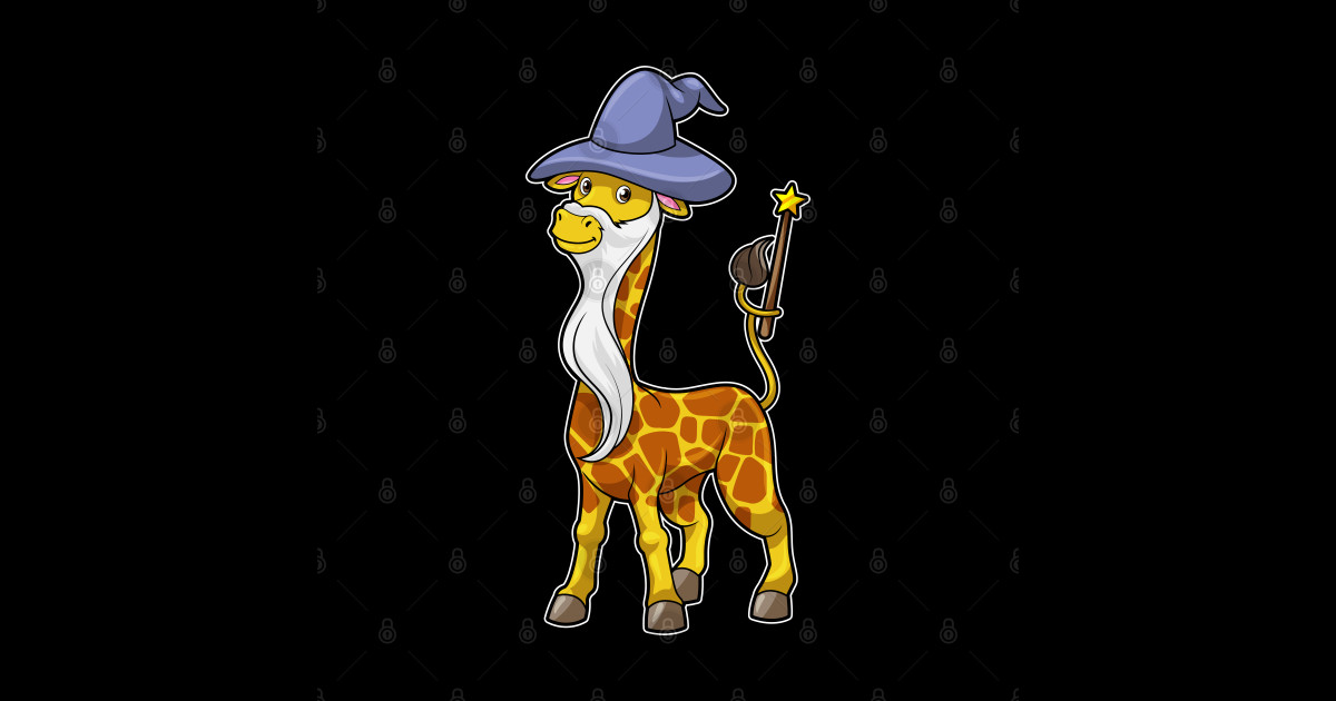 Giraffe as Wizard with Magic wand & Hat - Giraffe - Sticker | TeePublic