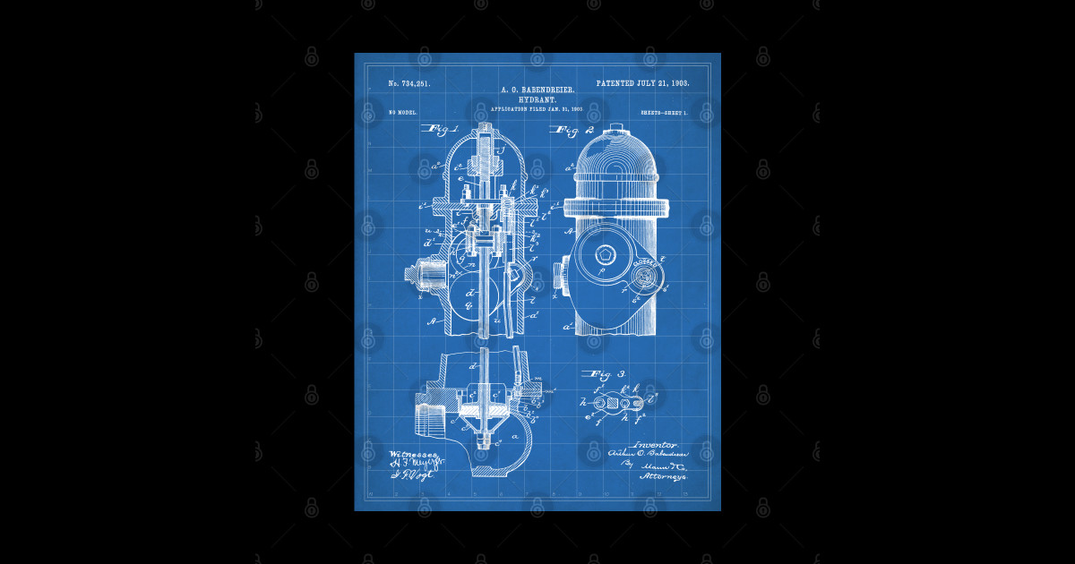 Fire Fighter Patent - Fire Hydrant Art - Blueprint - Fire Fighter ...