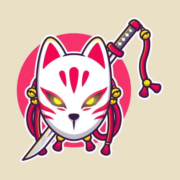 Cute Kitsune With Sword Cartoon - Cute Kitsune With Sword Cartoon - T ...