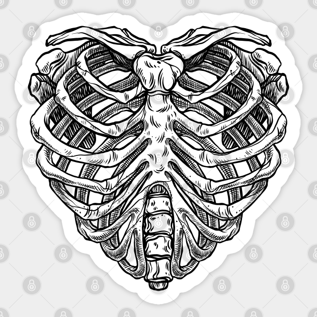 Skeleton ribs heart - Skeleton Heart - Sticker | TeePublic