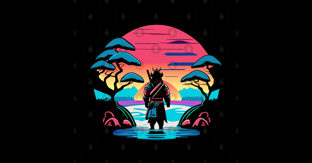 Sunset Samurai - Samurai Sunset Illustration - Sticker | TeePublic