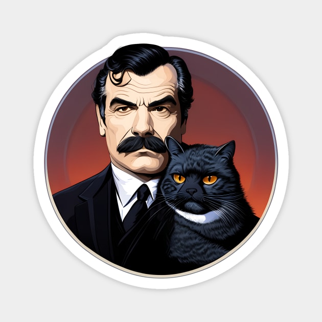 Tom Selleck and cat - Serious Cat - Magnet | TeePublic