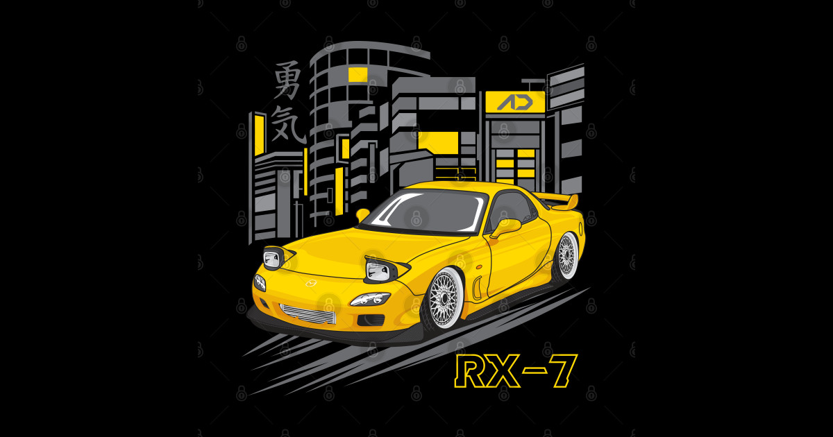 Mazda RX-7 (Yellow) - Mazda Rx7 - Sticker | TeePublic