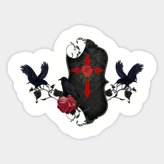 Crows with cross and rose - Crowseye - Sticker | TeePublic