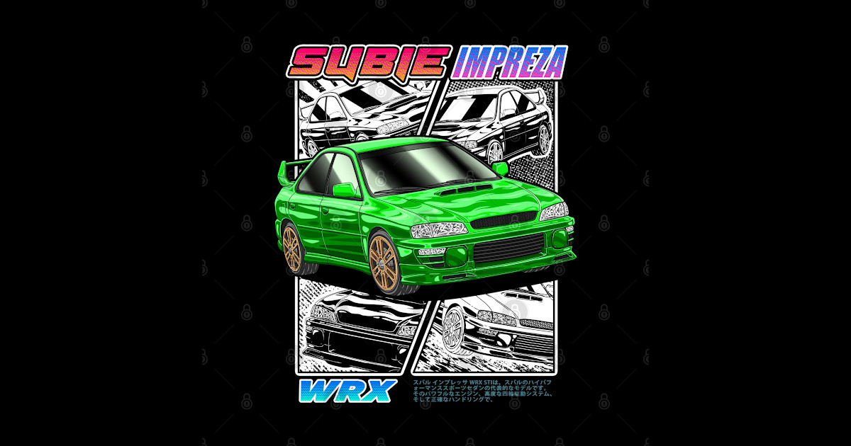 Green Subaru Impreza 22B Comic Style - Subaru Impreza - Posters and Art ...