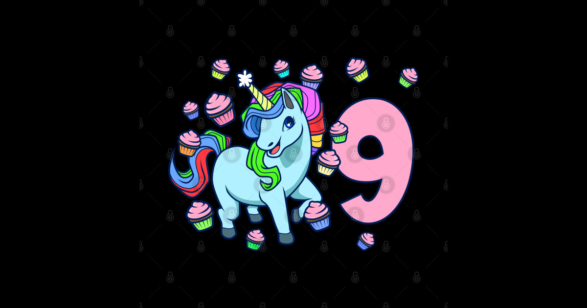 I am 9 with unicorn - girl birthday 9 years old - 9 Years Old Unicorn ...