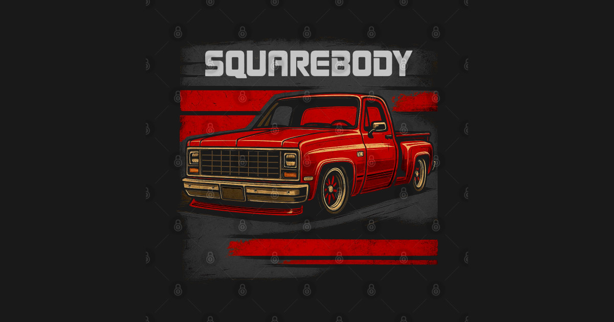 Red Chevy Squarebody C10 Slammed Pickup Retro Art Style - Square Body ...