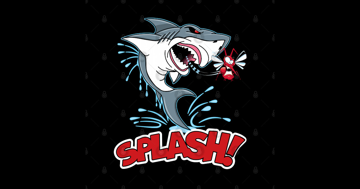 Splash Shark Cartoon Character Illustration - Shark - Sticker | TeePublic