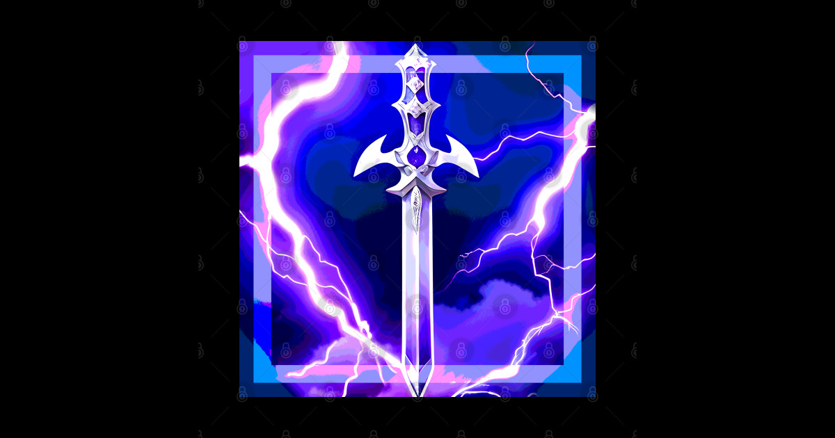 blue lightning sword 2023 tileartwork - Blue - Sticker | TeePublic