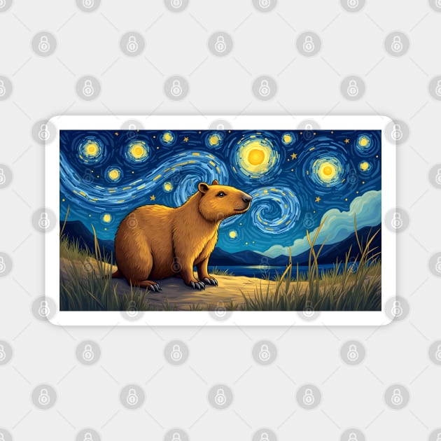 Capybara in Van Gogh's Starry Night Art Style - Capybara - Magnet ...