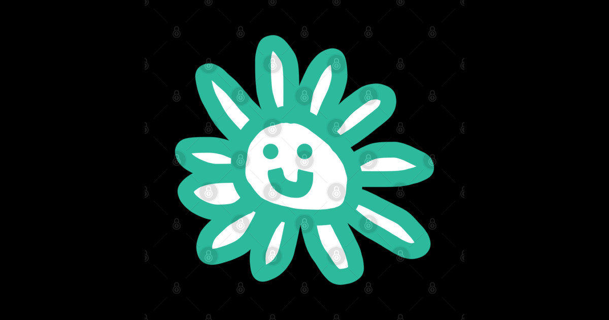 Cyan Daisy Flower Smiley Face Graphic - Graphic - Sticker | TeePublic