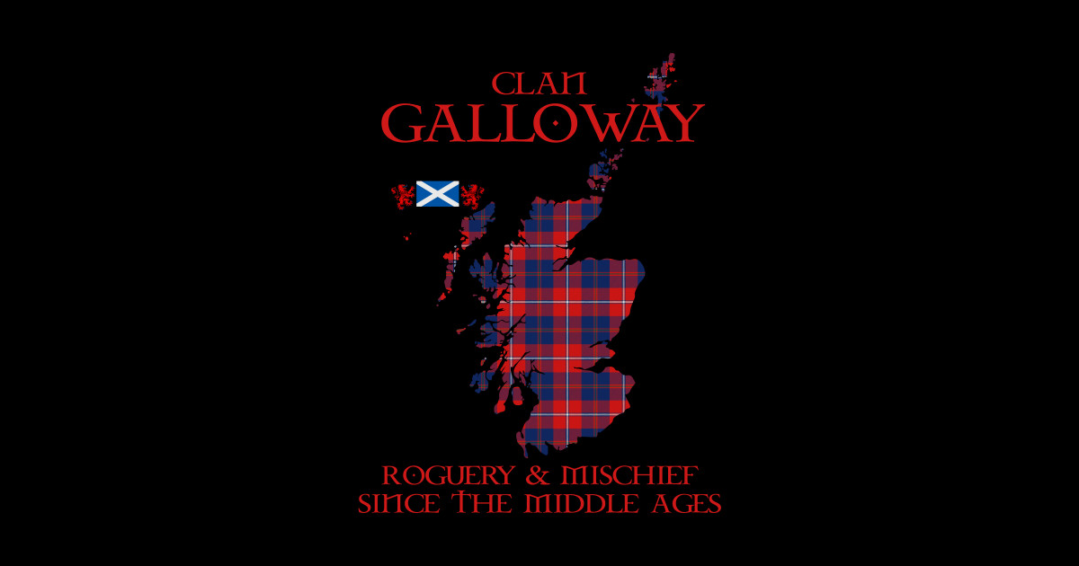 Clan Galloway Red tartan Scotland map Saltire flag and lion rampant ...