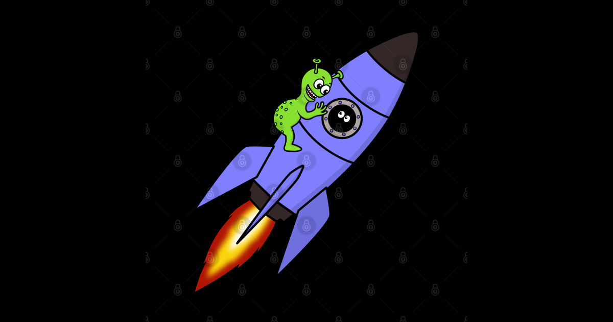 Alien on a rocket - Funny Alien Ride On Rocket - Sticker | TeePublic