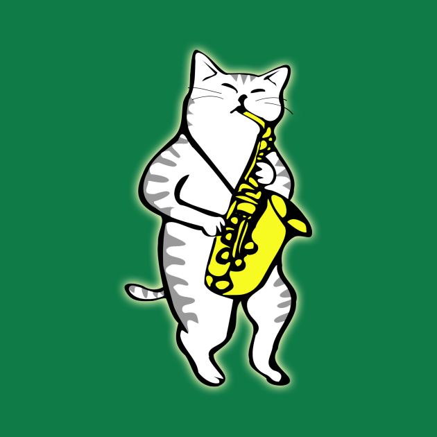 Cat Playing Saxophone - Saxophone Player - T-Shirt | TeePublic