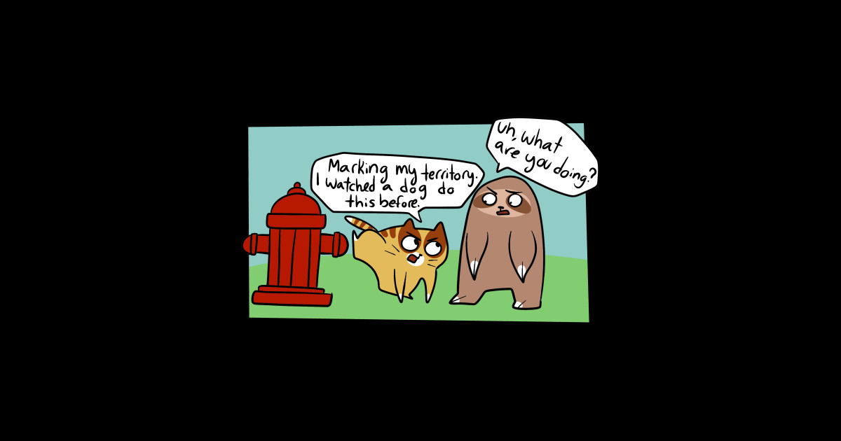 Cat and Sloth Fire Hydrant Comic - Sloths And Cats - Sticker | TeePublic