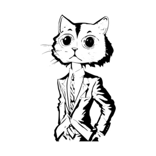 Monochrome Comic Drawing Of A Business Cat In Human Body Human Cat T Shirt Teepublic