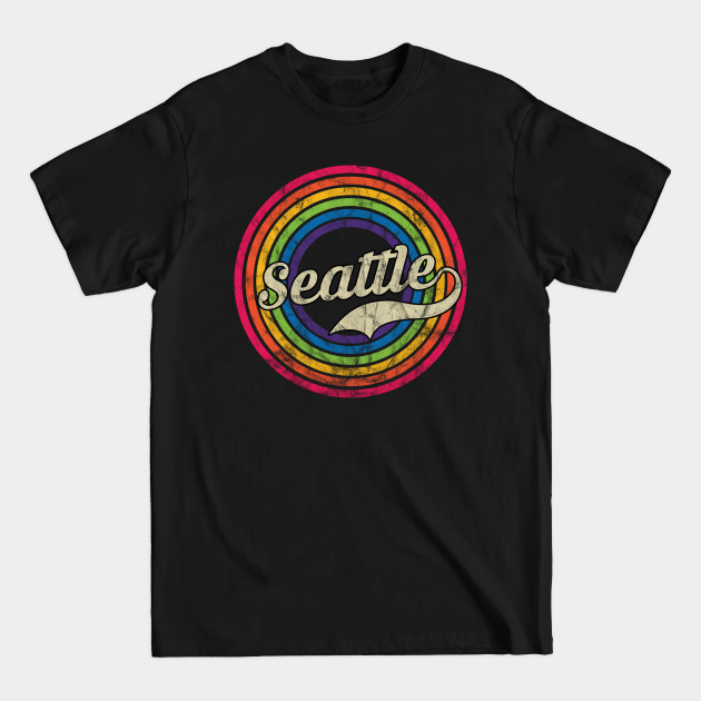 Seattle - Retro Rainbow Faded-Style - Seattle - T-Shirt sold by Grace ...