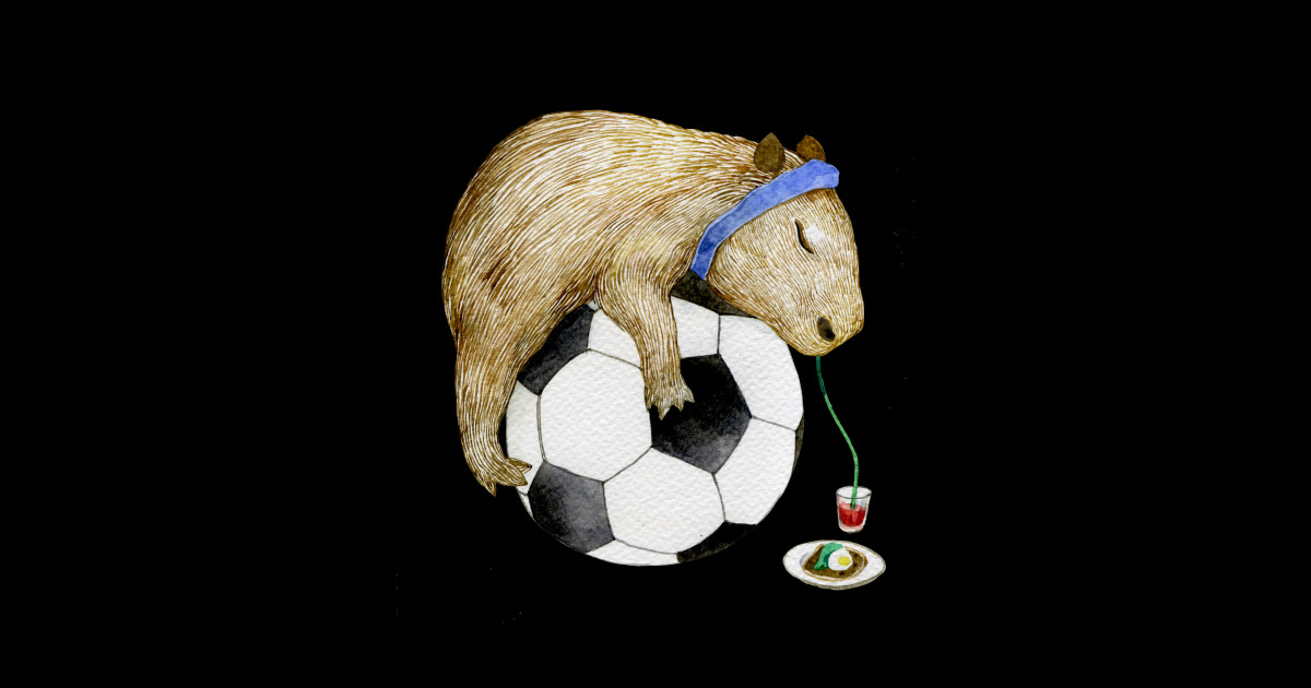 Tired baby capybara on football - Capybara - Sticker | TeePublic