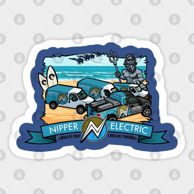 Nipper Electric Beach Area - Electric - Sticker | TeePublic