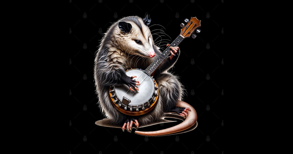 Opossum playing a banjo - Opossum Playing A Banjo - Sticker | TeePublic