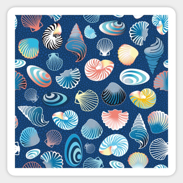colorful sea shells on dark blue background - Dark Blue - Sticker ...