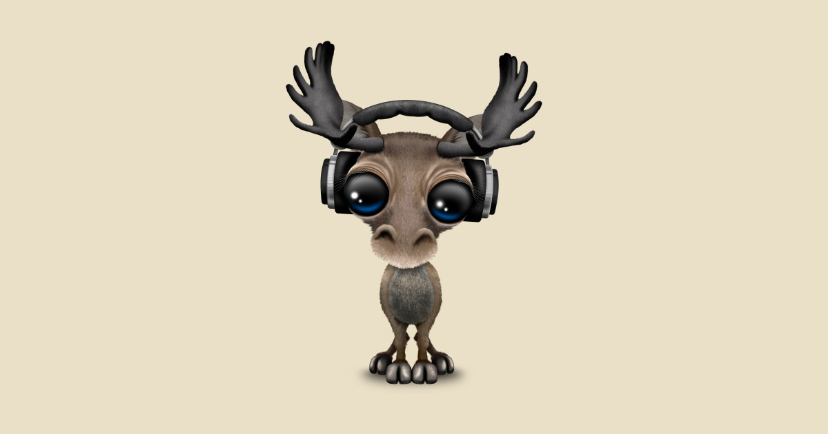 Cute Musical Moose Dj Wearing Headphones - Moose - T-Shirt | TeePublic
