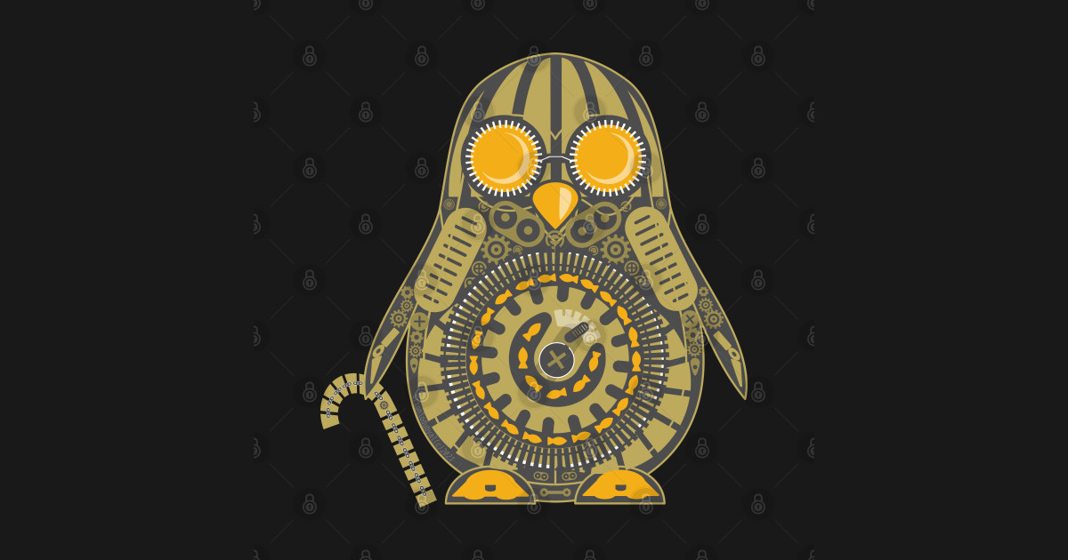 Clockwork Steampunk Penguin with Goldfish Engine and Cane - Penguin - T ...