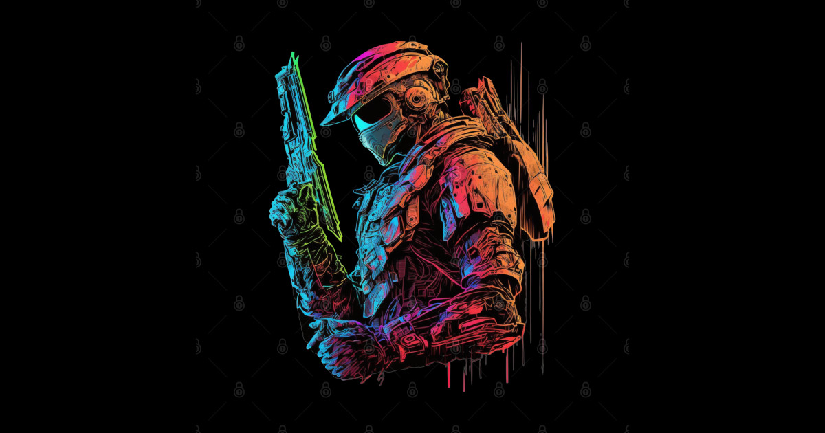 Halo Master Chief Neon - Original Artwork - Halo - Sticker | TeePublic