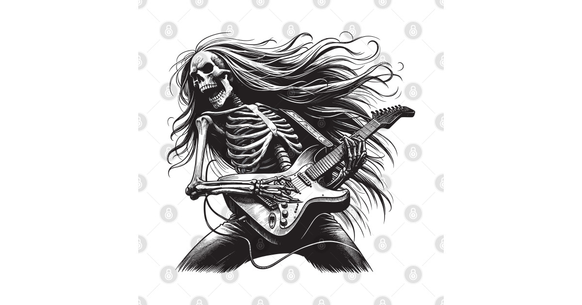 Rocker Skeleton Playing Electric Guitar - Skeleton - T-Shirt | TeePublic