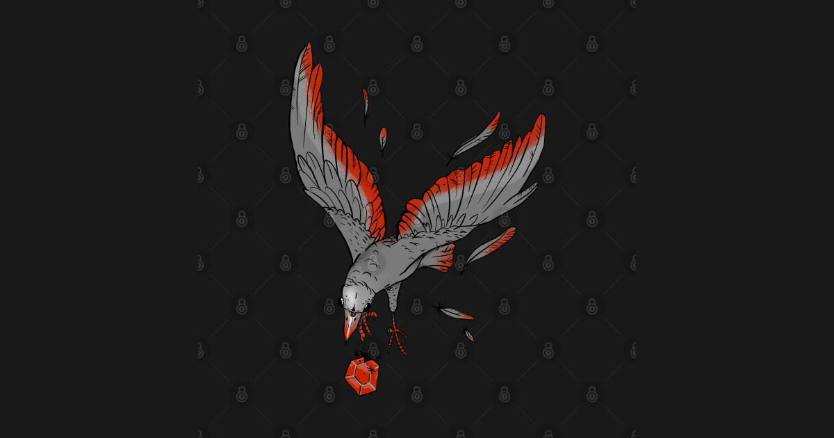 Black Crow Flying with Shiny Red Ruby - Crow - T-Shirt | TeePublic