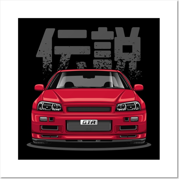 Skyline GTR R34 - Candy Red (Front View Design) - R34 Gtr - Posters and ...