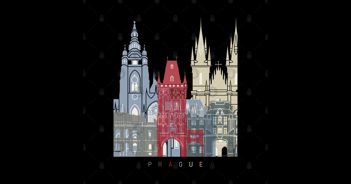 Prague skyline poster - Skyline - Sticker | TeePublic