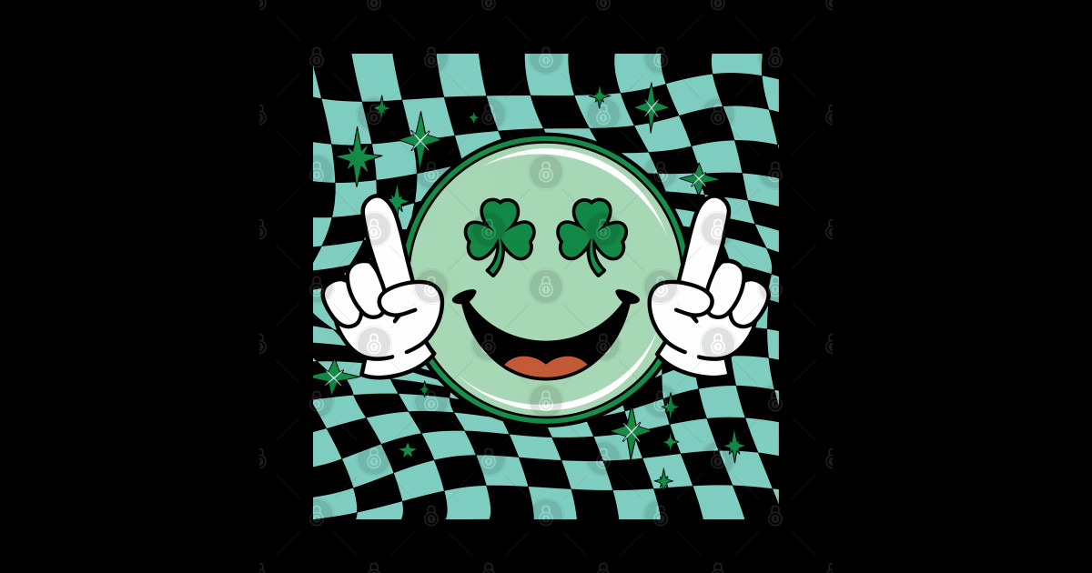 Groovy Shamrock Smile Face St Patricks Day Men Kids Funny - Groovy ...