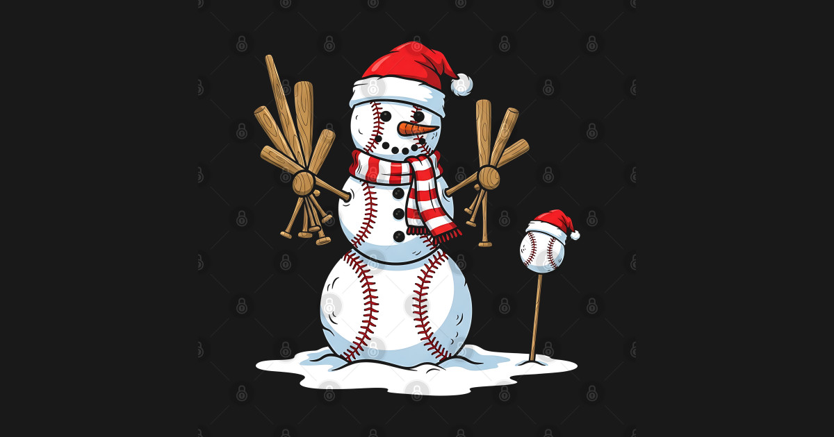 Baseball Christmas Snowman Playing Baseball - Baseball Snowman - T ...