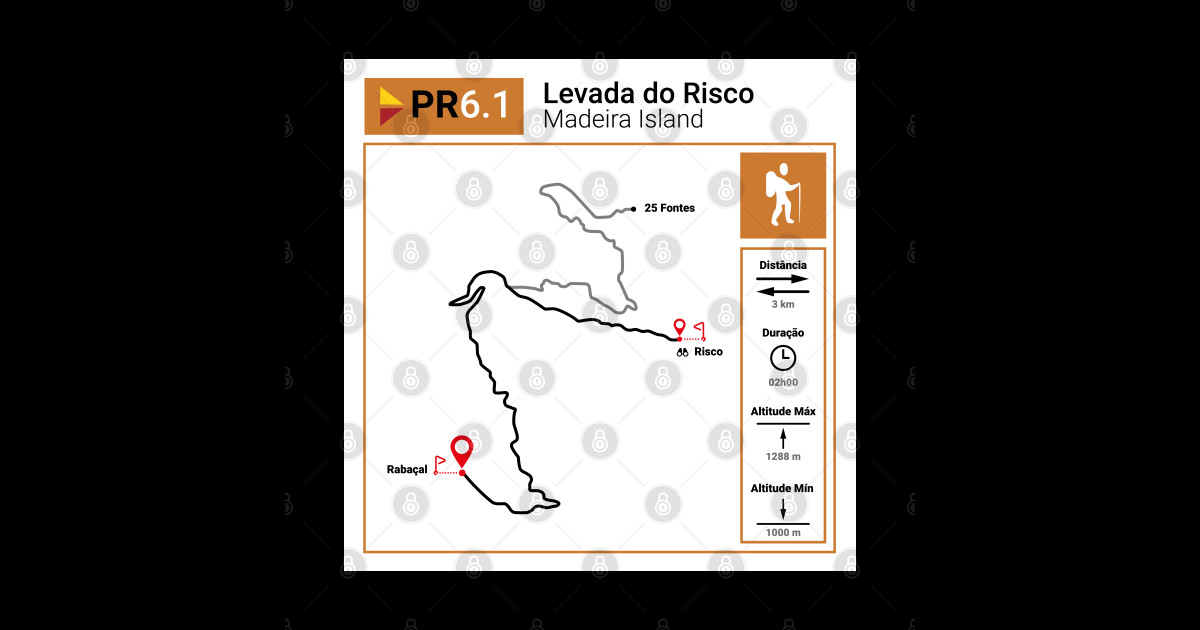 Madeira Island PR6.1 LEVADA DO RISCO trail map - Madeira - Posters and ...