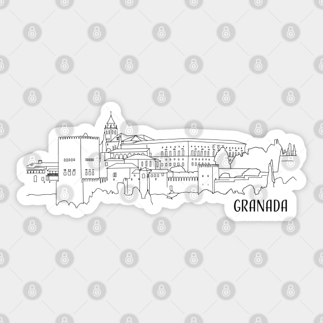 La Alhambra, Granada Line Art - La Alhambra - Sticker | TeePublic