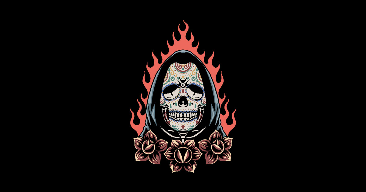 Vintage Sugar Skull Grim Reaper - Sugar Skull Graphic - Sticker | TeePublic
