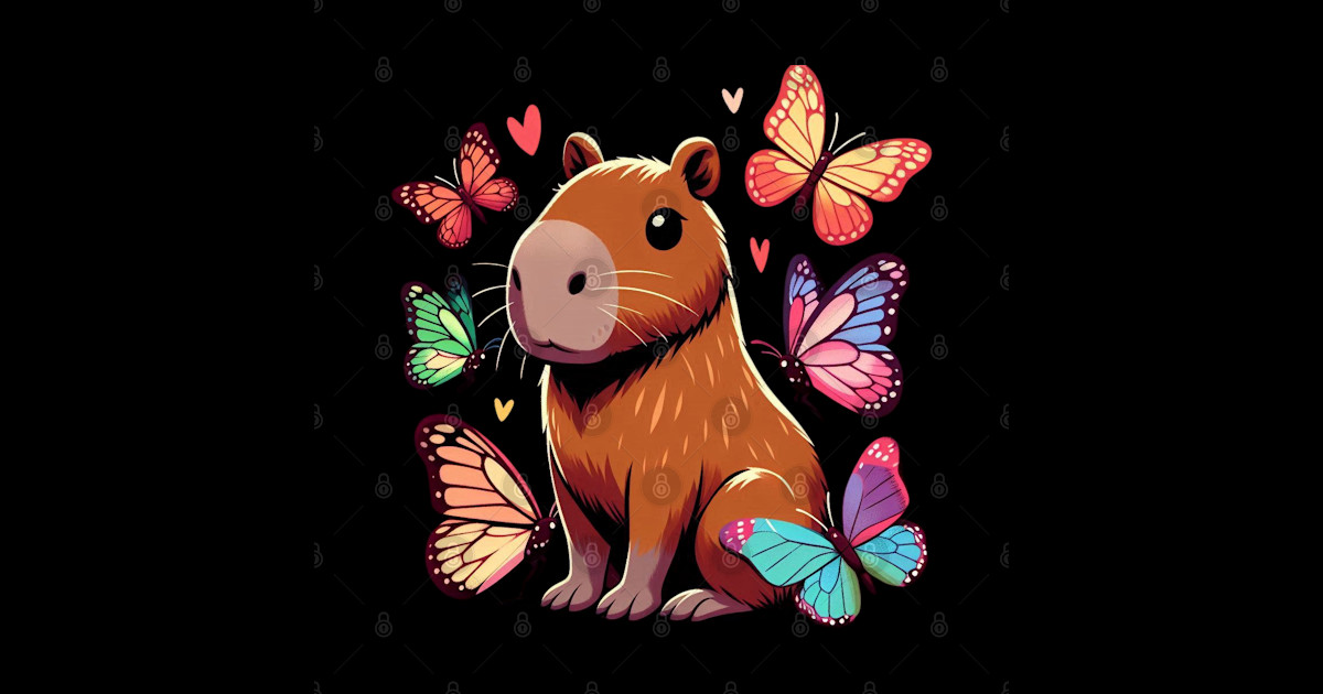 Cute Capybara With Butterflies - Capybara - Sticker | TeePublic