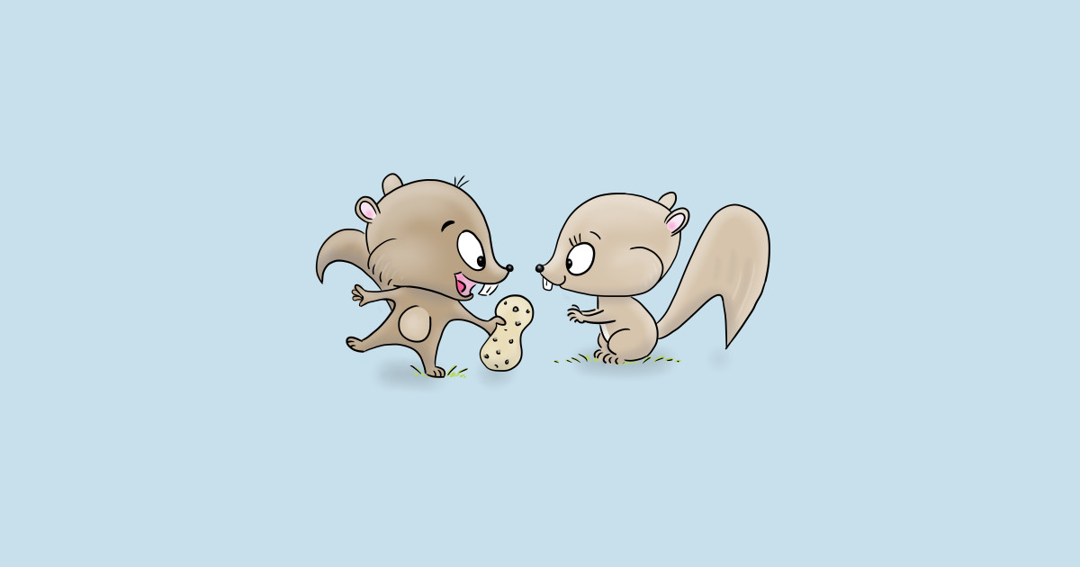 Cute boy and girl cartoon squirrels sharing peanut - Squirrel - T-Shirt ...