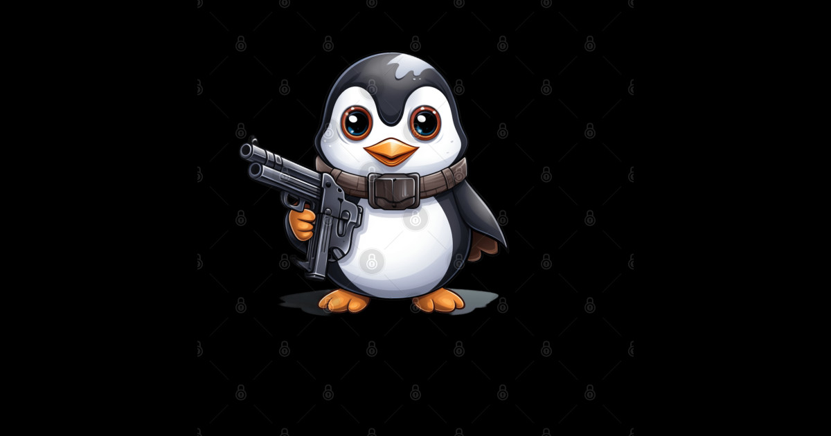 Cartoon Penguin Holding a Gun - Cartoon Penguin - Sticker | TeePublic